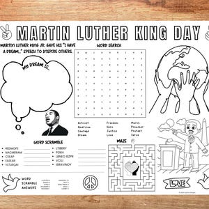 MLK Day Coloring Activity Placemat Printable, Classroom Activity ...
