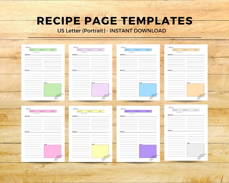 Recipe Page, Recipe Card, Recipe Sheet, US Letter PDF, Fillable Page ...