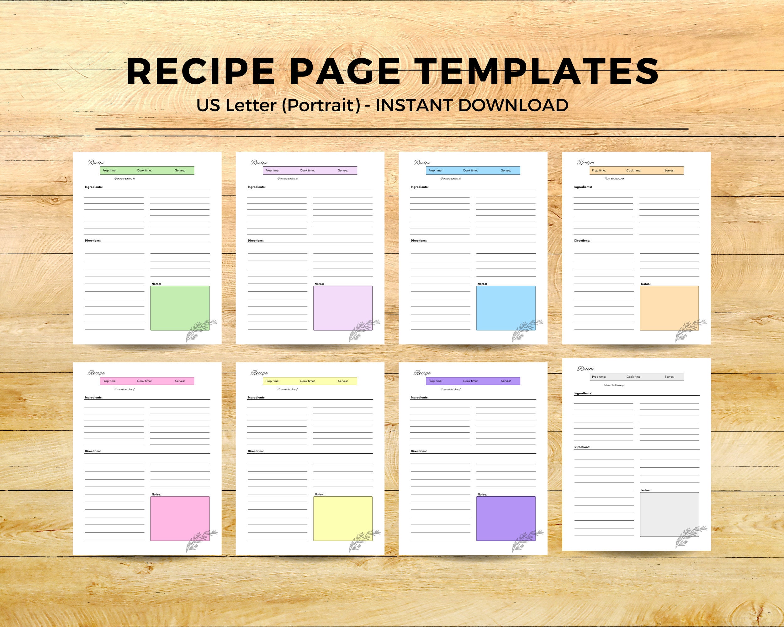 Printable Recipe Page, Recipe Card, Recipe Sheet, US Letter PDF ...