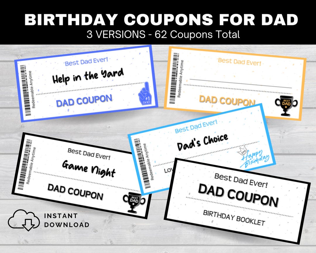 Dad's Birthday Coupon Book Printable, Dad Coupons Book, DIY Dad's ...