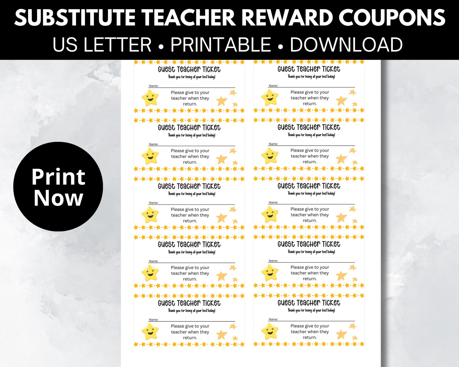 Substitute Teacher Reward Ticket, Substitute Teacher Resource, Student ...