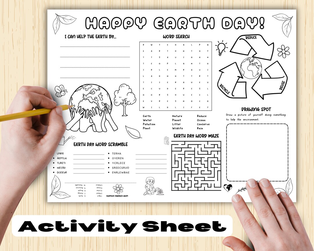Earth Day Activity Placemat Printable, Happy Earth Day Coloring Page ...