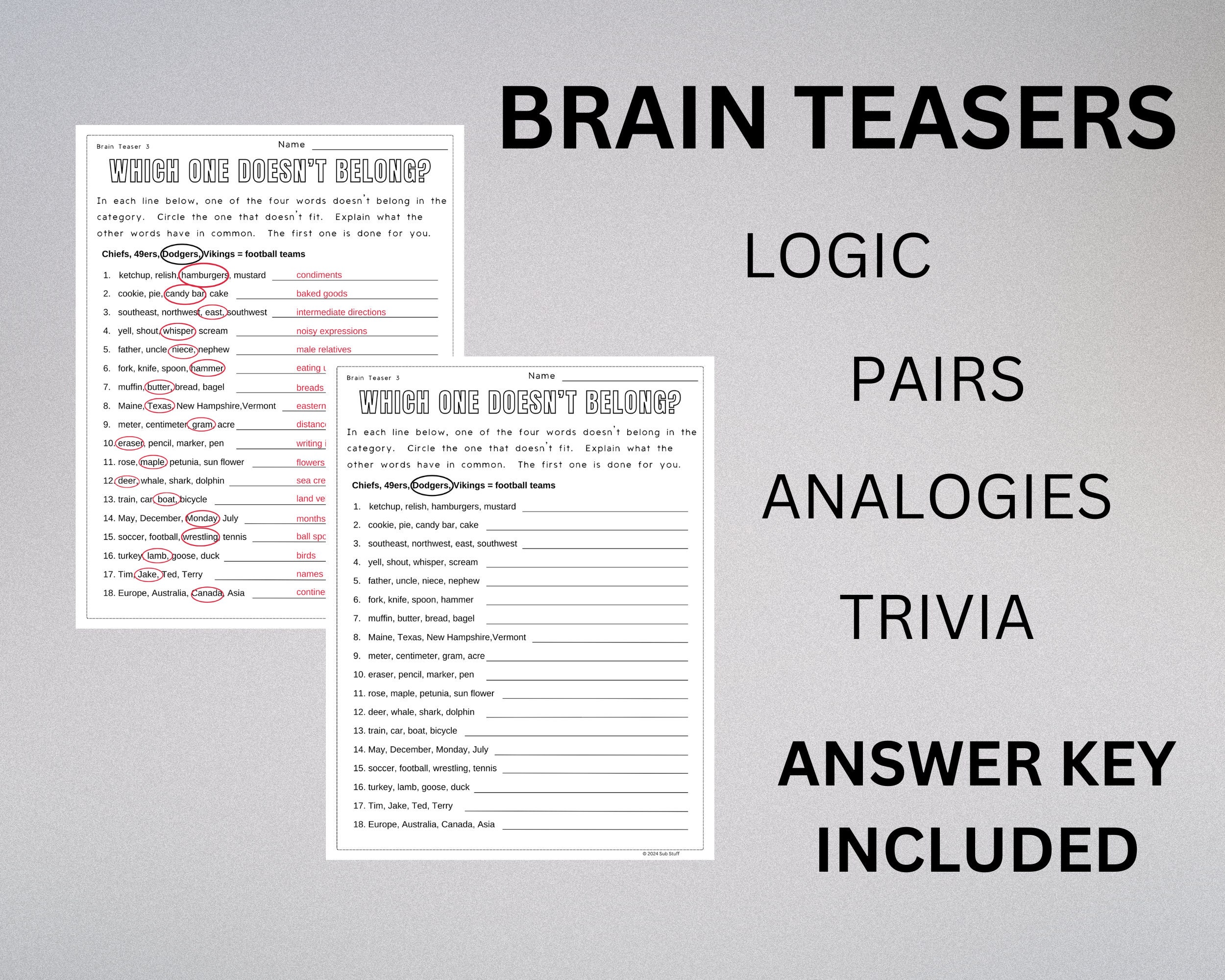 Brain Teasers Word Puzzles Bundle for Grades 3-6 Printable, Thinking ...