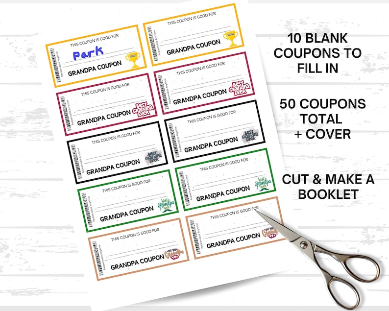Birthday Coupon Booklet for Grandpa, Grandparents Day Gift, Fathers Day ...