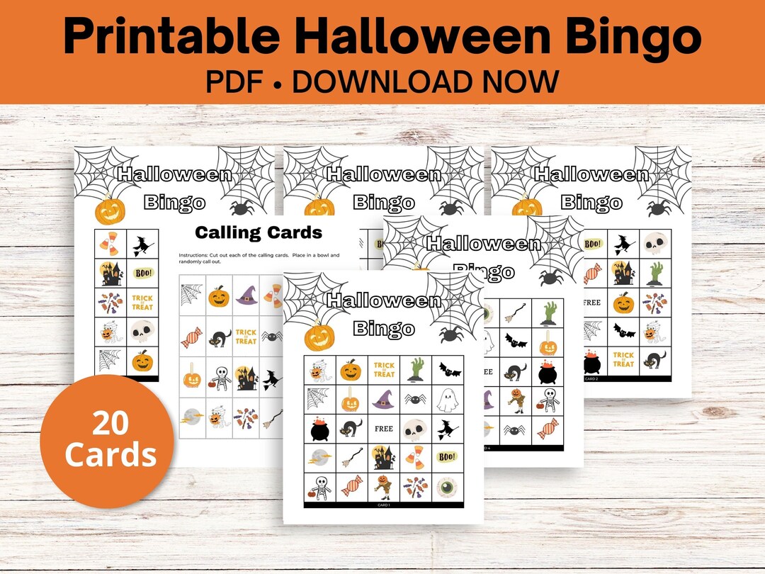 Halloween Bingo Printable, 20 Halloween Bingo Cards, Kids Halloween ...