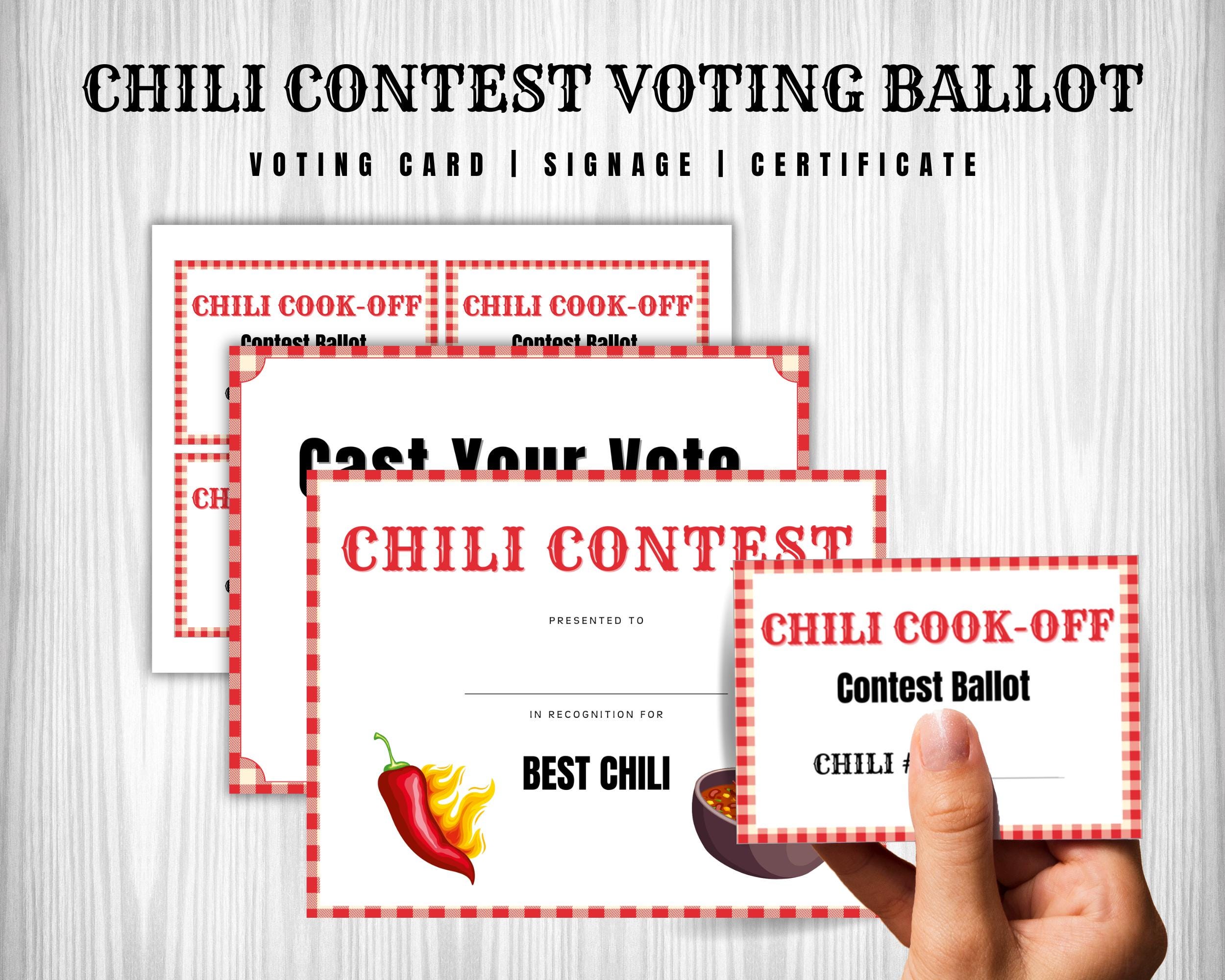 Chili Cook off Party Printable, Voting Ballots, Chili Numbers, Chili ...