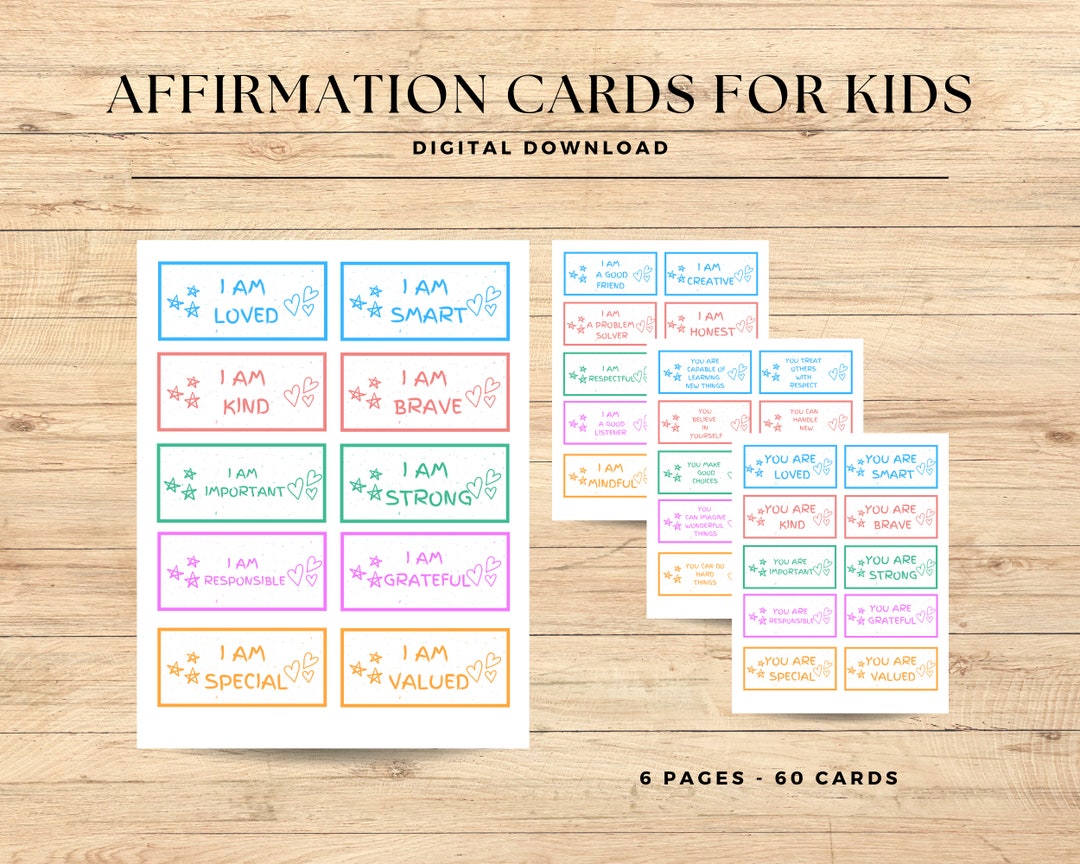 Affirmation Cards for Kids Printable, 60 Positivity Cards, Positive ...