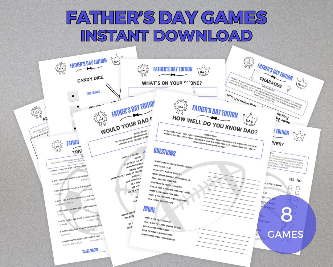 Father's Day Game Bundle for the Sport Fan, Printable Father's Day ...