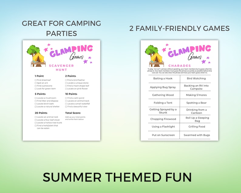 Camping Games, Glamping Party Games, Camping Activities, Camping Games ...