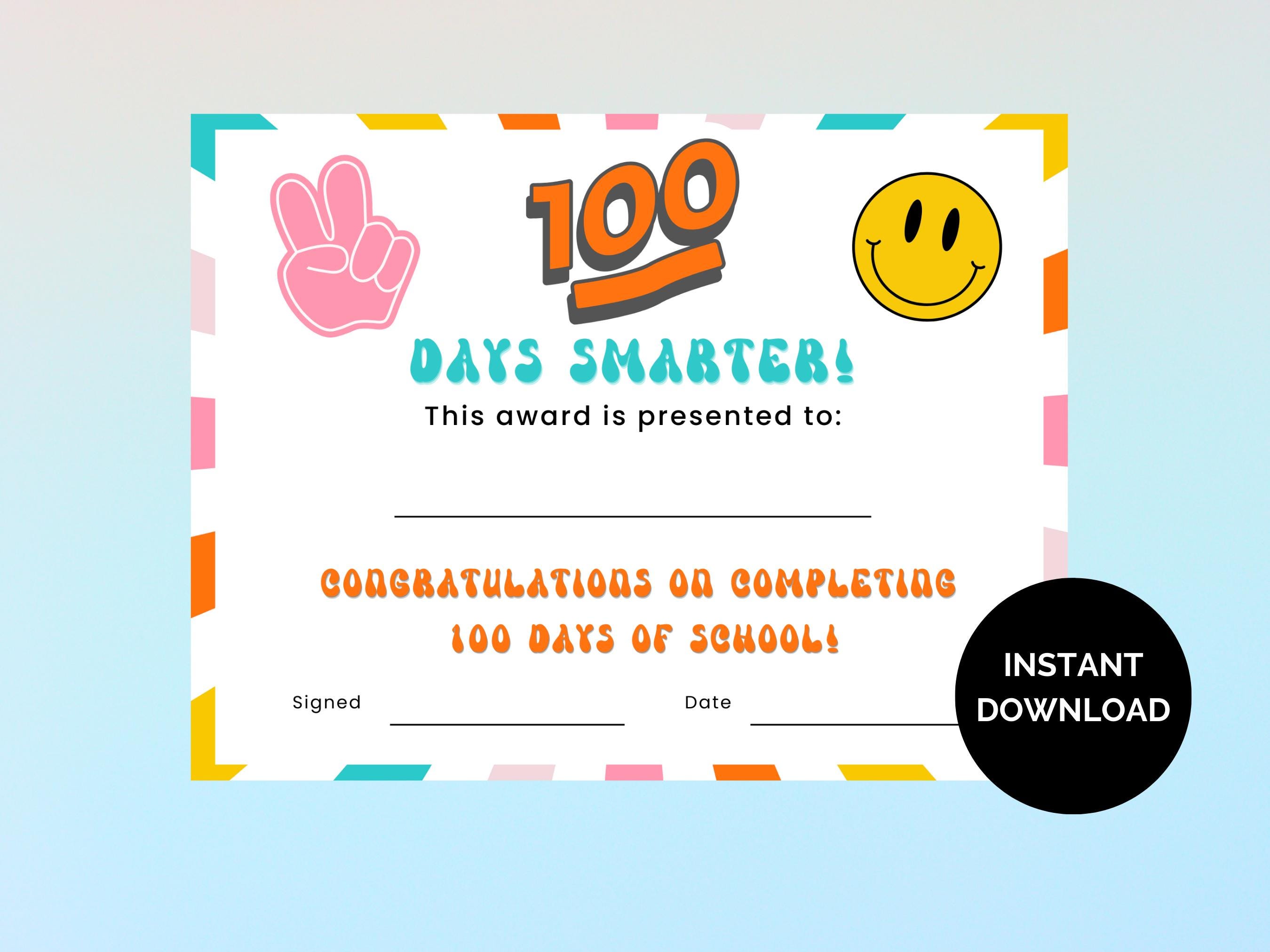 100th Day of School Certificate Printable, Groovy 100 Days Smarter ...