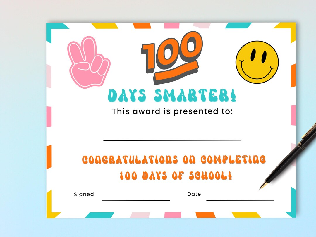 100th Day of School Certificate Printable, Groovy 100 Days Smarter ...