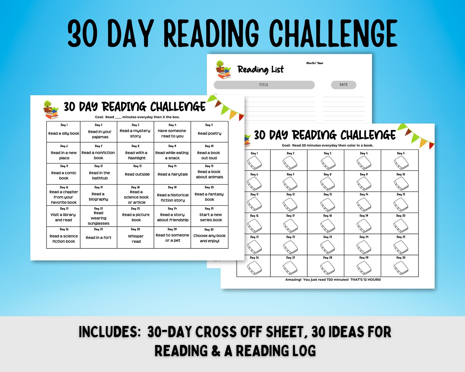 Summer Reading Tracker for Kids, 30 Day Reading Challenge, Printable ...