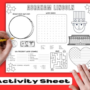 Presidents Day Activity Printable, Abraham Lincoln Coloring Sheet, Word ...