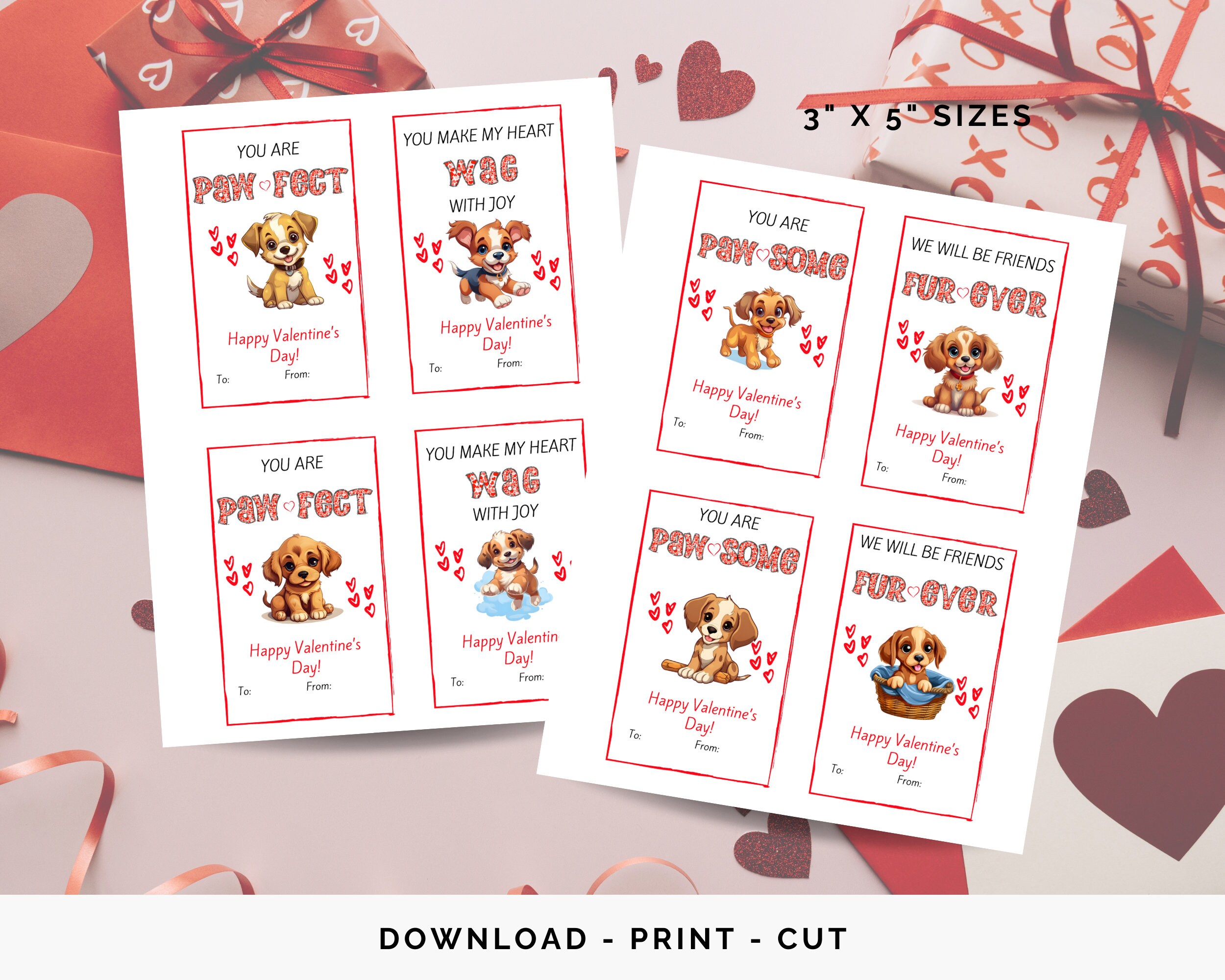 Printable Dog Valentine's Day Cards, Kids School Classroom Exchange ...
