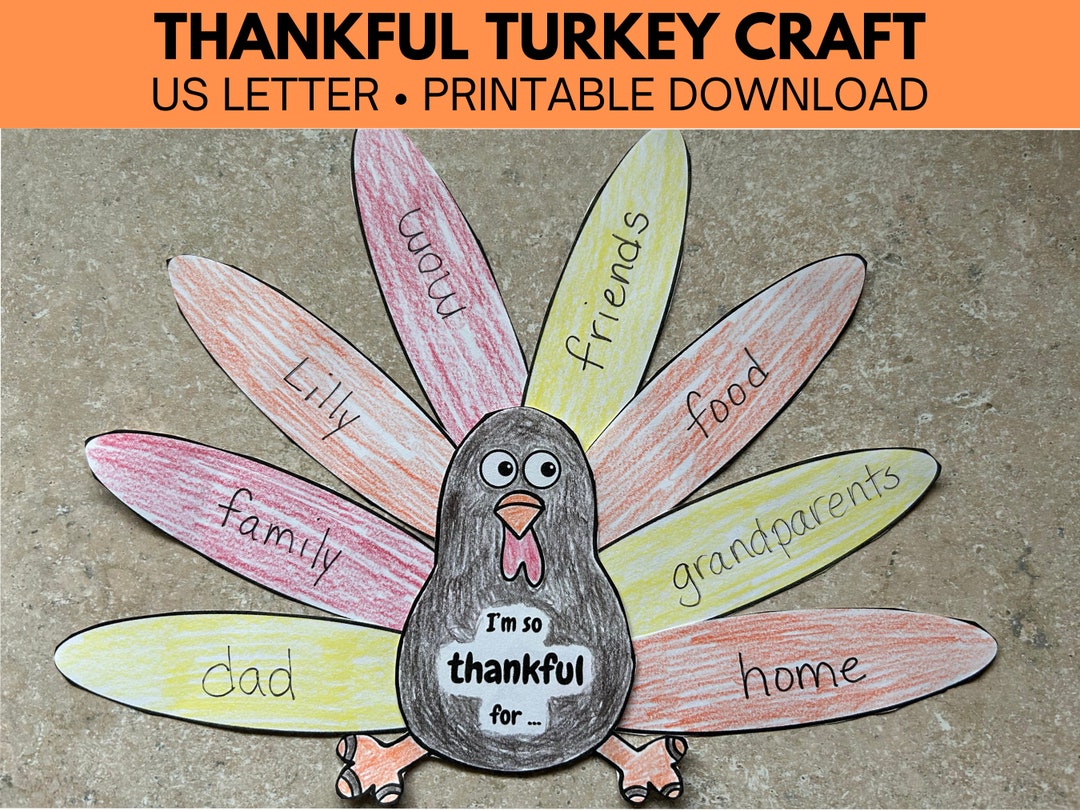 Thanksgiving Thankful Turkey Craft Printable, Fun Holiday Craft for ...