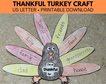 Thanksgiving Thankful Turkey Craft Printable, Fun Holiday Craft for ...