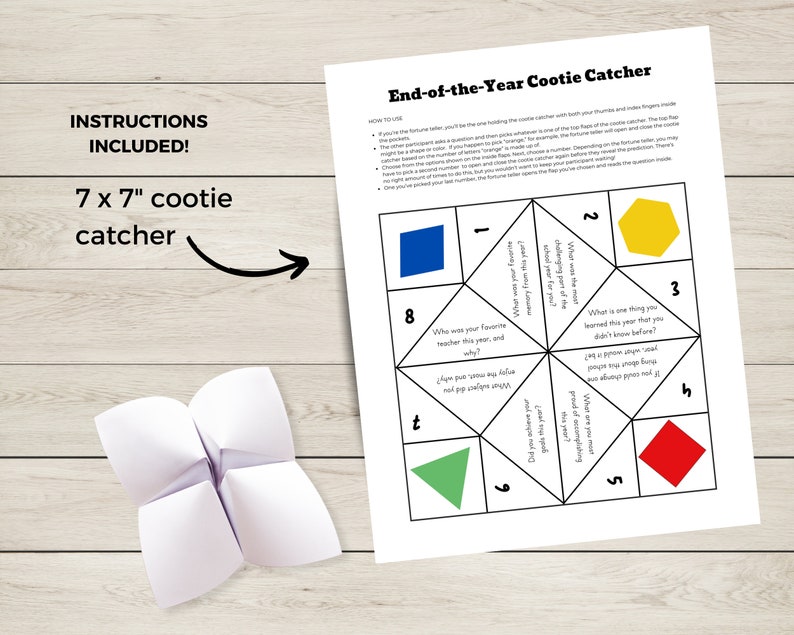 End of the Year Activity Cootie Catcher, Fortune Teller Game for ...