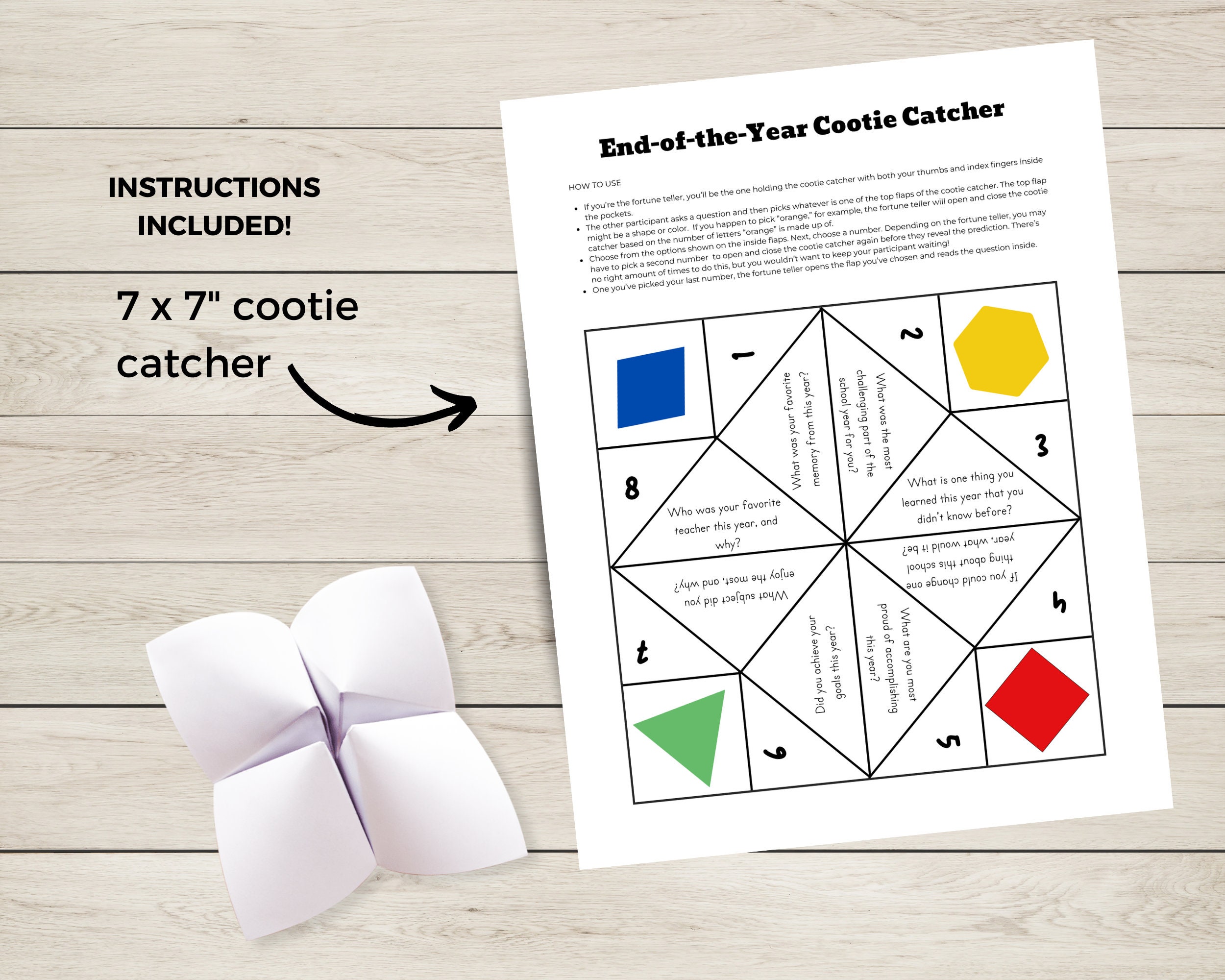 Cootie Catcher Printable for End of the Year, Game for 2-6 Grade ...