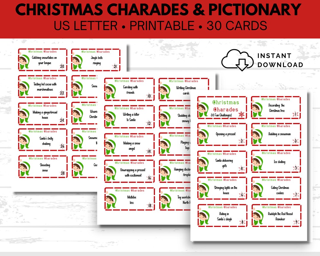 Christmas Charades, Christmas Printable Game, Christmas Party Game for ...