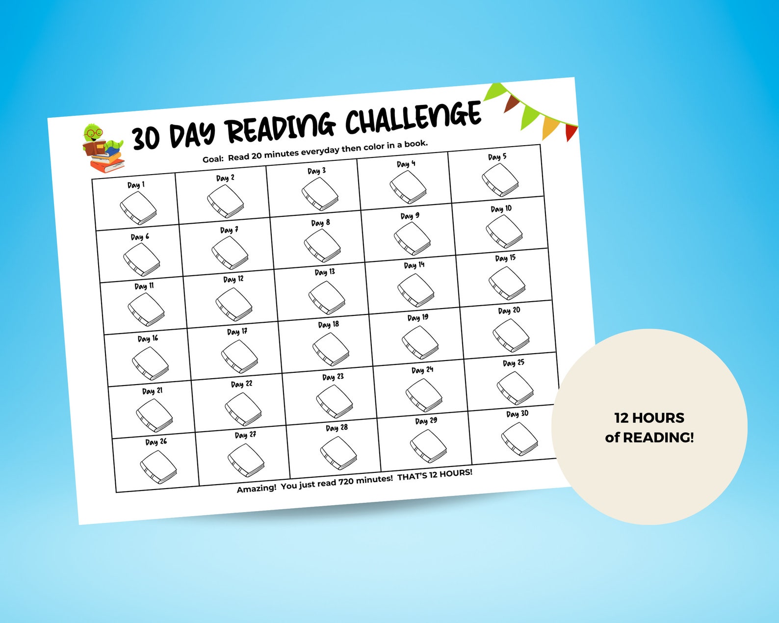Summer Reading Tracker for Kids, 30 Day Reading Challenge, Printable ...
