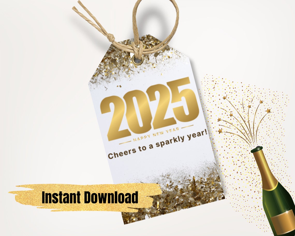 Happy New Year Gift Tag, Printable New Years Tag, New Years Eve Favor ...