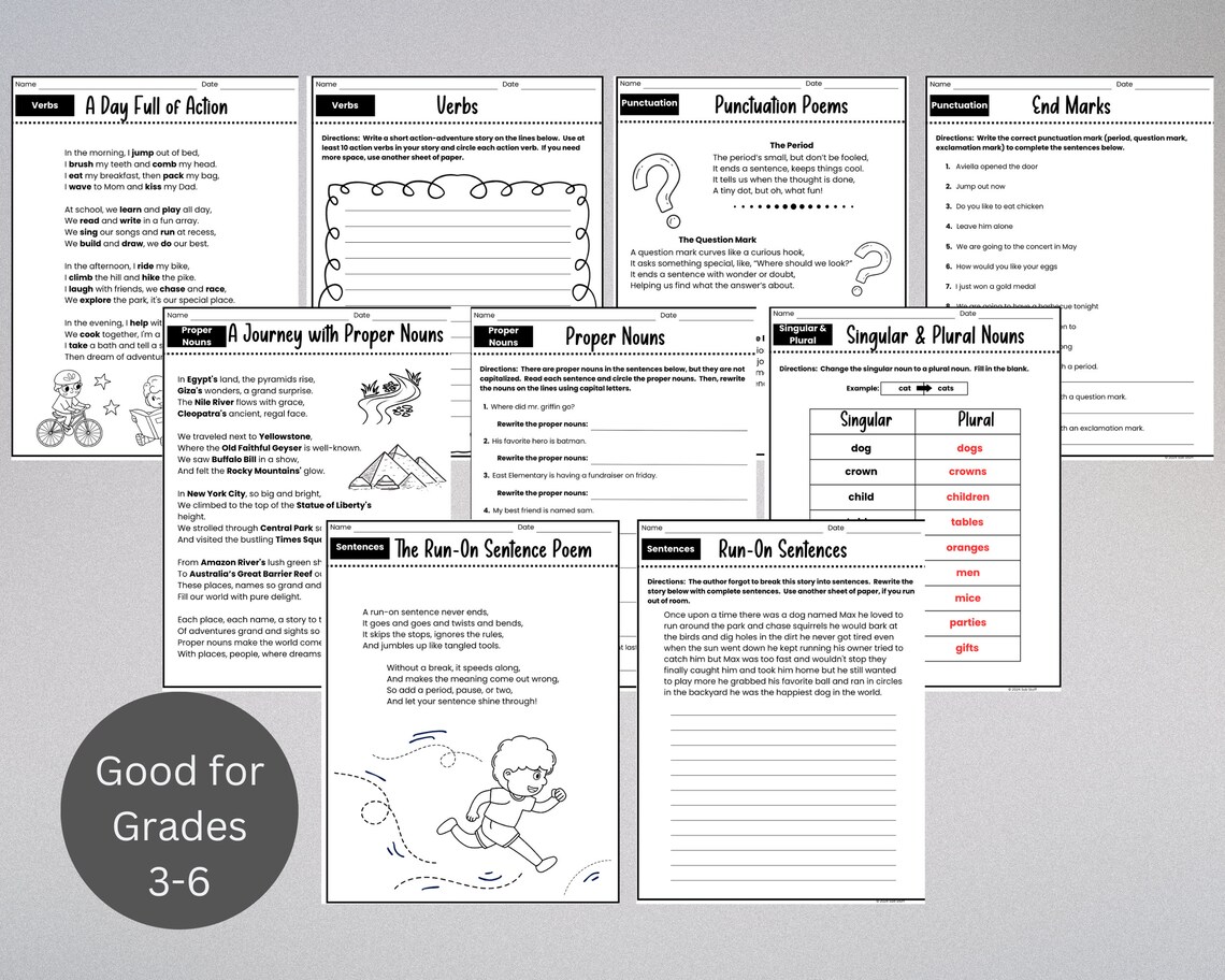 Grammar Printable, Parts of Speech, Poems & Worksheet Resource ...