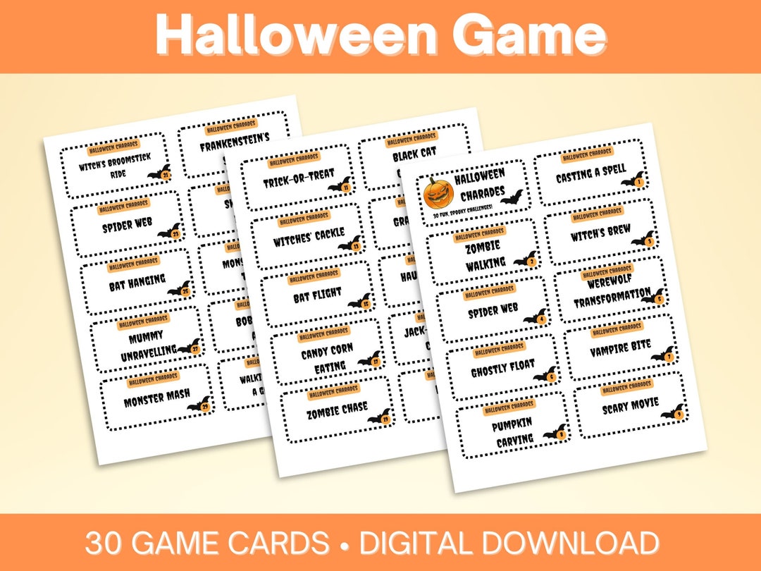 Halloween Charades Game, Halloween Party Games, Printable Halloween ...