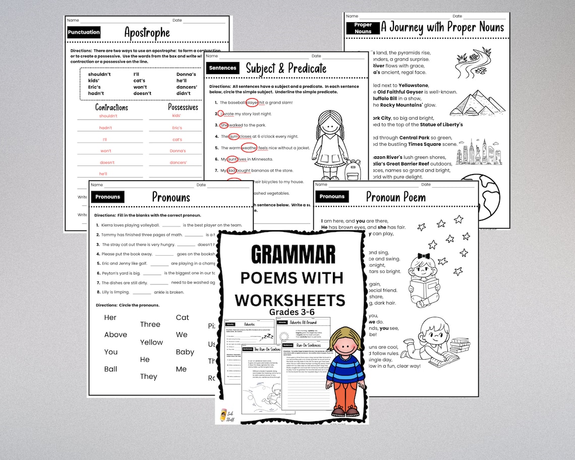 Grammar Printable, Parts of Speech, Poems & Worksheet Resource ...