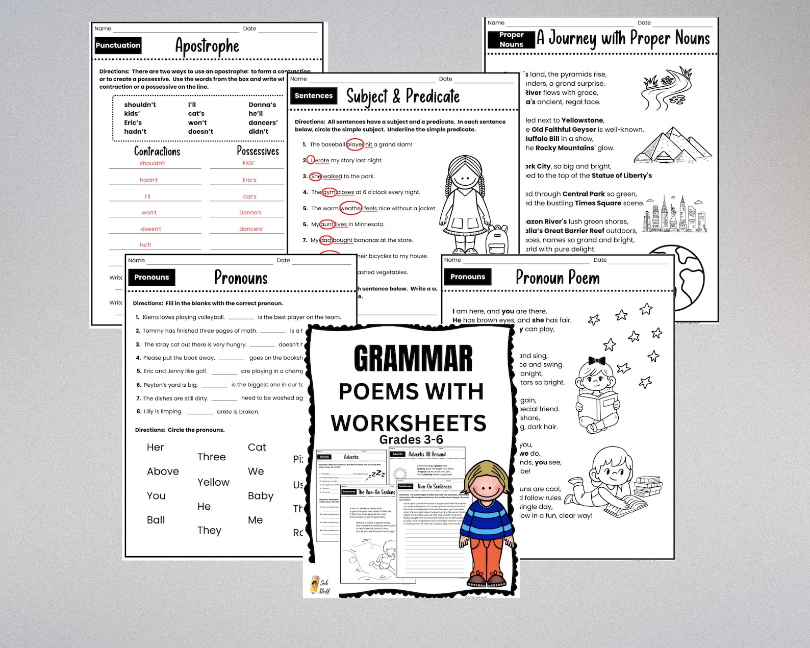 Grammar Printable, Parts of Speech, Poems & Worksheet Resource ...