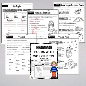 Grammar Poem & Worksheet Printable Bundle, Grades 3-6 Parts of Speech ...