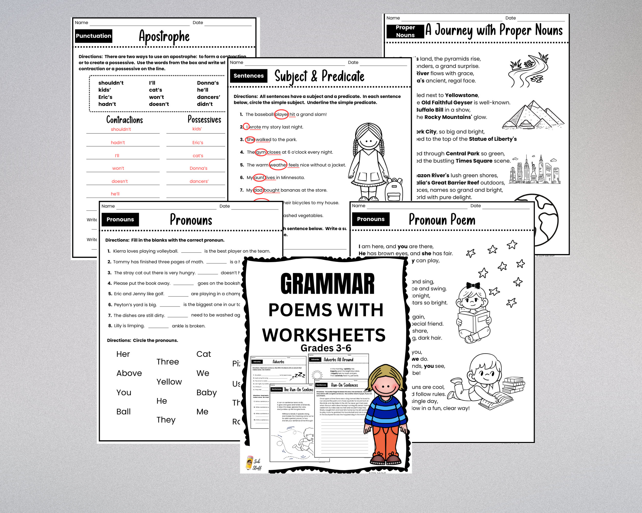 Grammar Printable, Parts of Speech, Poems & Worksheet Resource ...