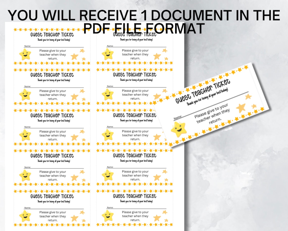 Substitute Teacher Reward Ticket Printable, Substitute Teacher Resource ...