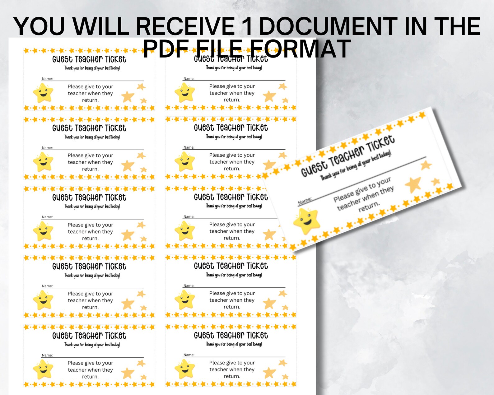 Substitute Teacher Reward Ticket, Substitute Teacher Resource, Student ...