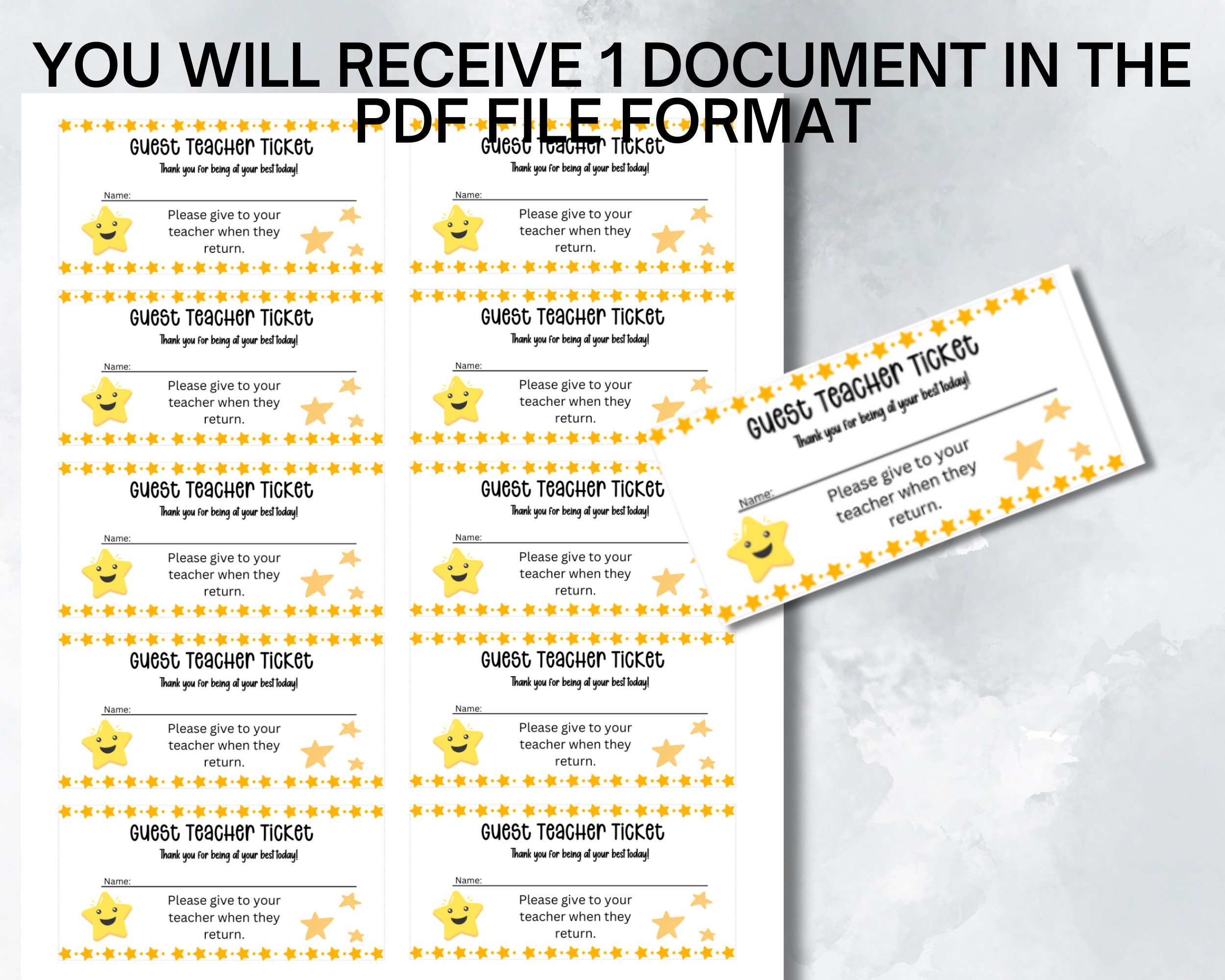 Substitute Teacher Reward Ticket, Substitute Teacher Resource, Student ...