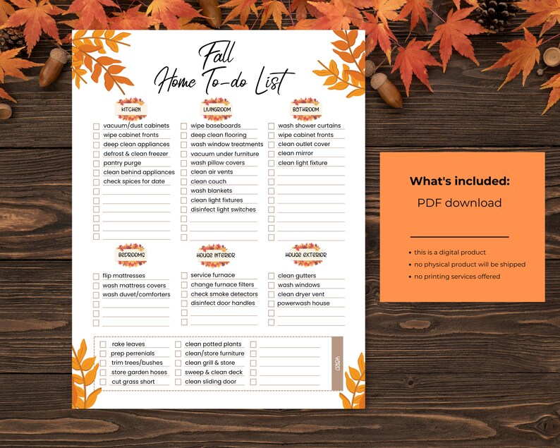 Fall Cleaning & to Do Checklist Printable, Home Preparation List ...