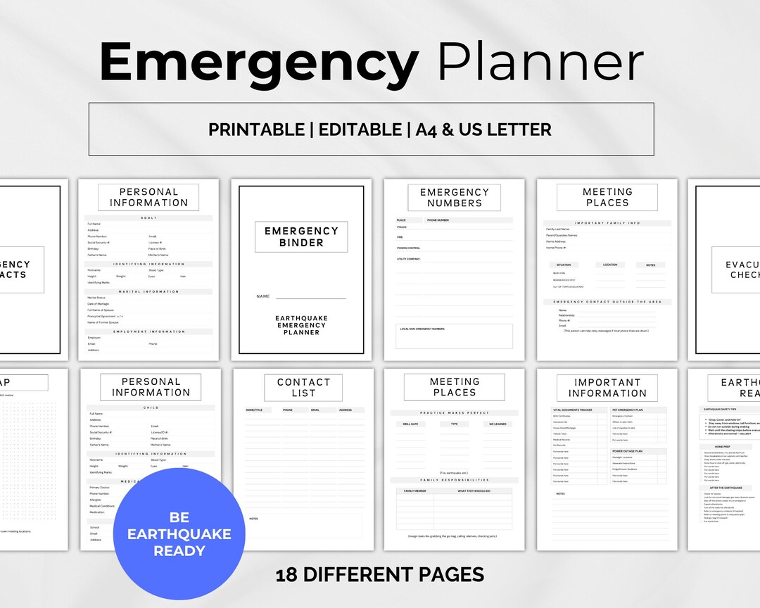 Emergency Preparedness Planner Template, Earthquake Preparedness ...