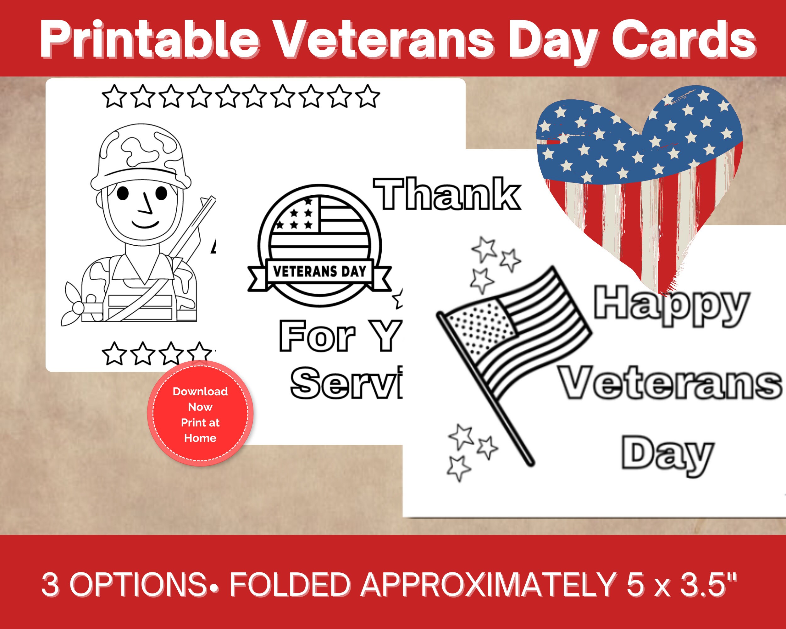 Printable Coloring Veterans Day Cards, Thank You for Your Service ...