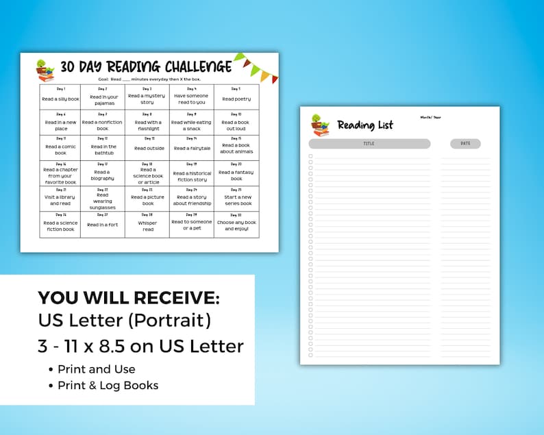 Summer Reading Tracker for Kids, 30 Day Reading Challenge, Printable ...