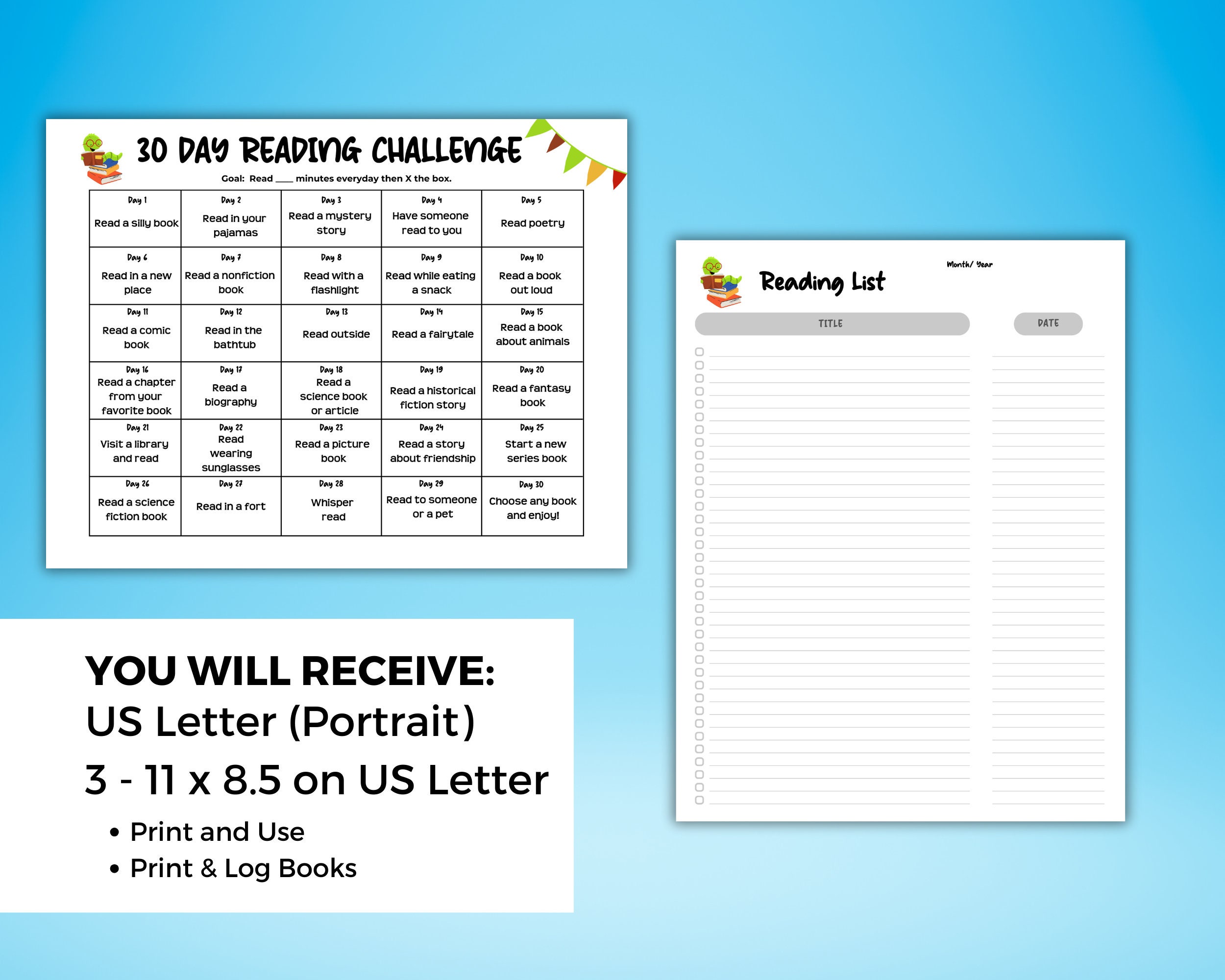 Summer Reading Tracker for Kids, 30 Day Reading Challenge, Printable ...