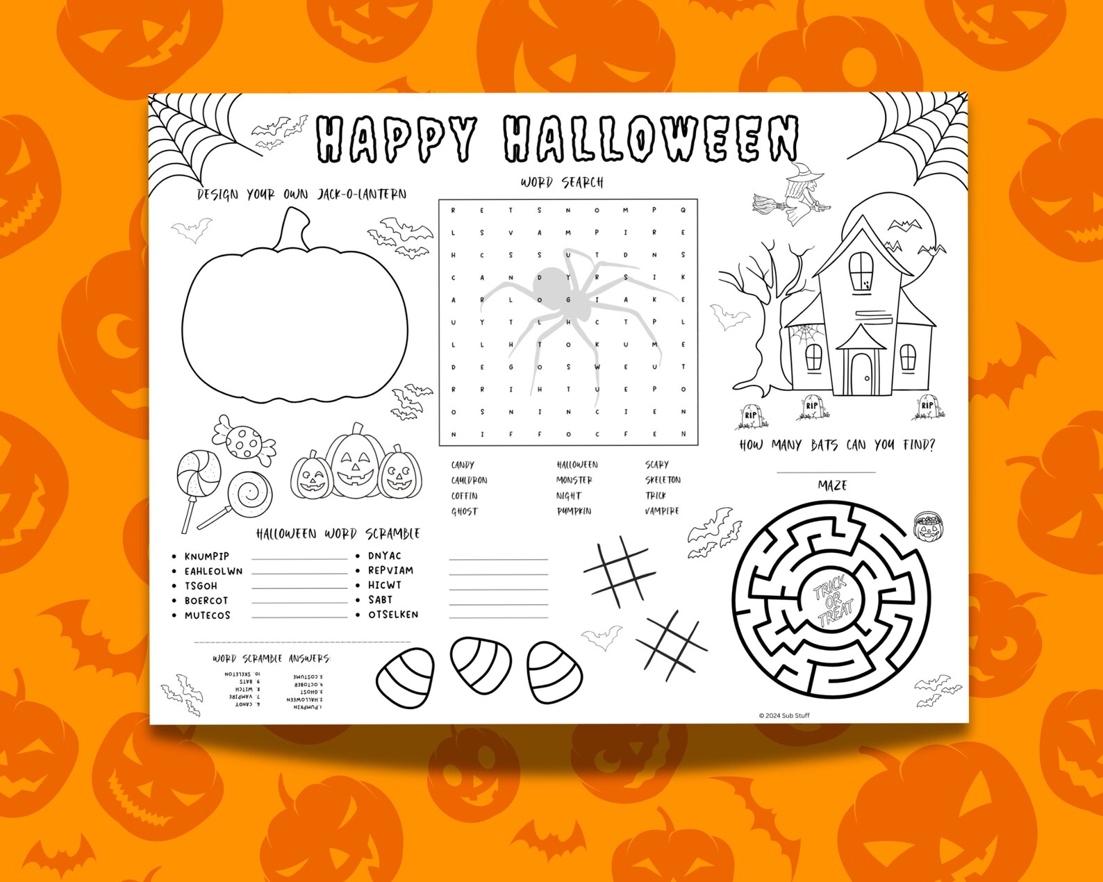 Halloween Activity Page Printable, Halloween Kids Activity Placemat ...