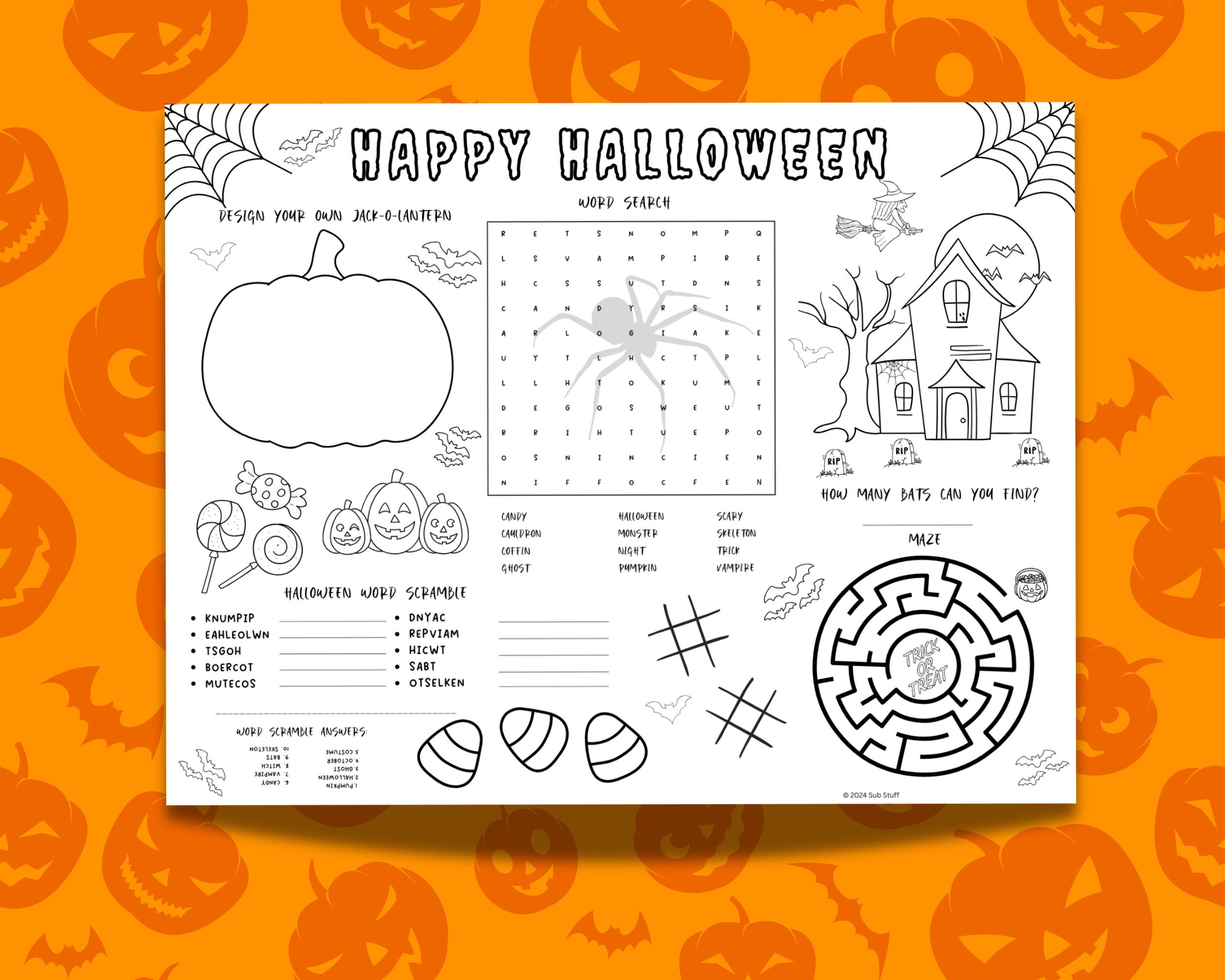Halloween Activity Page Printable, Halloween Kids Activity Placemat ...