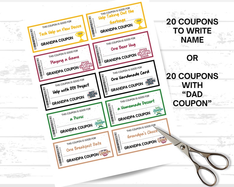 Birthday Coupon Booklet for Grandpa, Grandparents Day Gift, Fathers Day ...