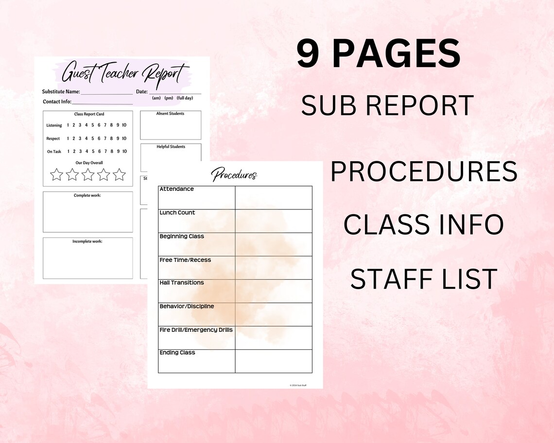 Substitute Teacher Binder Templates, Substitute Plans, Sub Plan ...