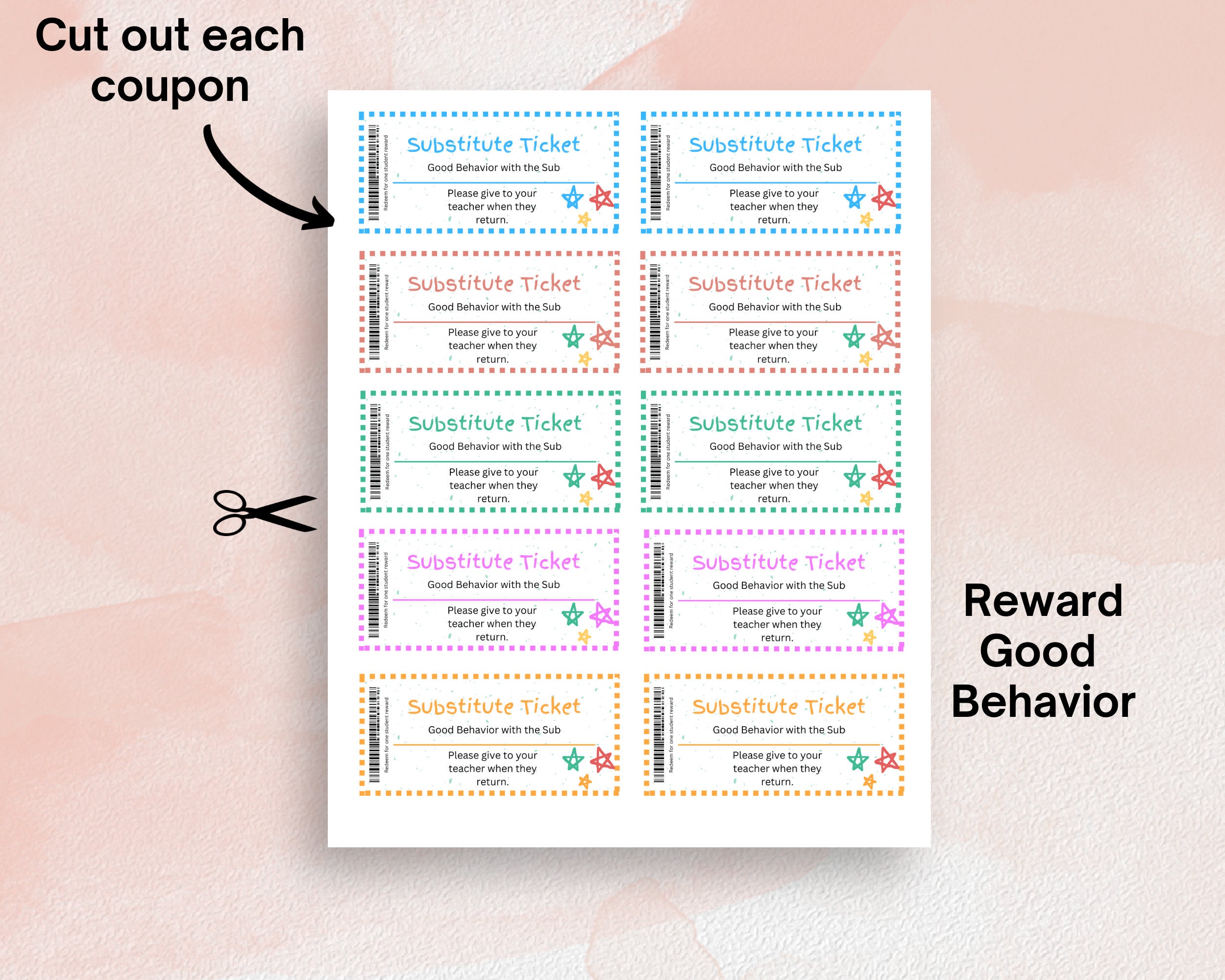 Substitute Teacher Reward Coupons, Kids Reward Coupon Printable ...