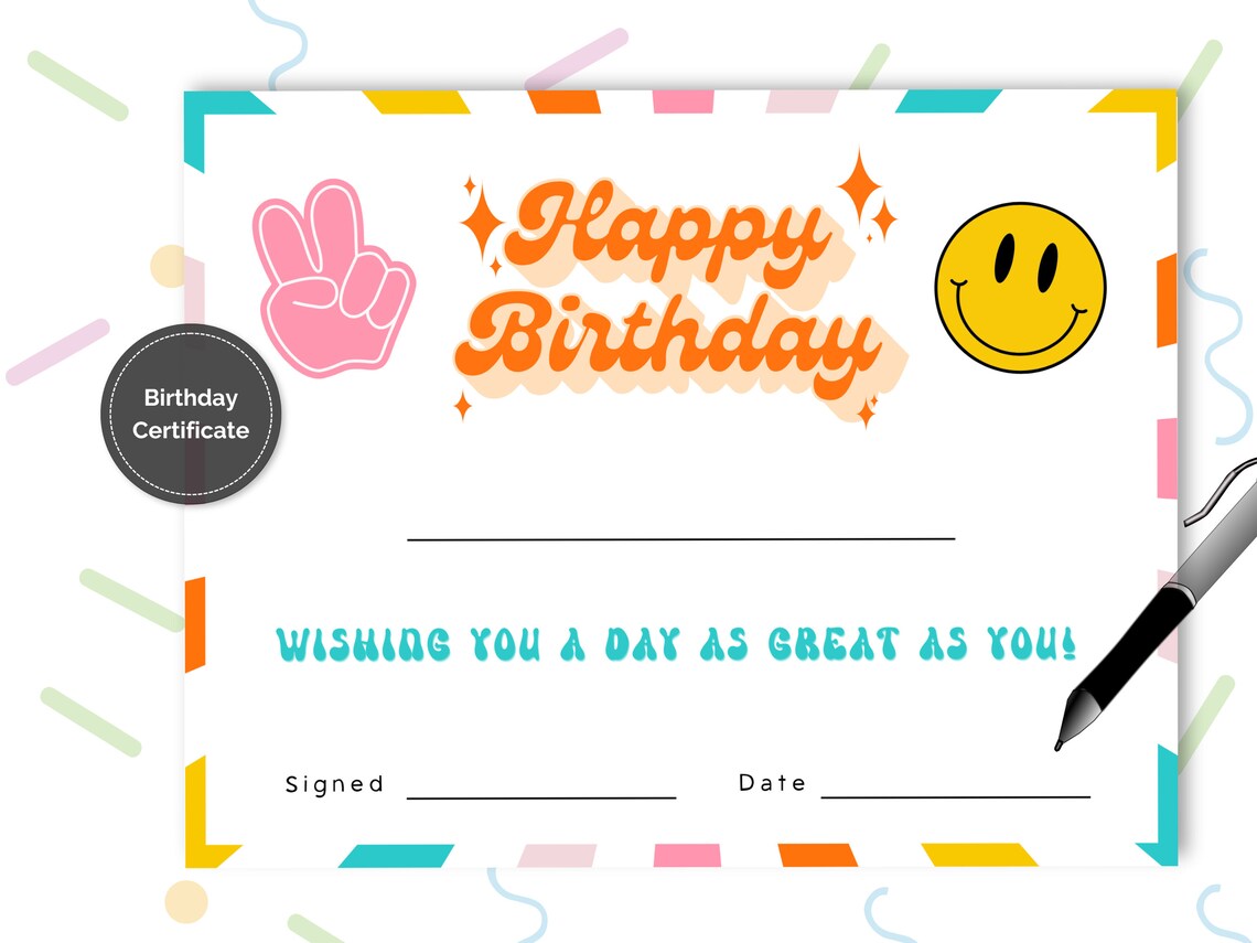 Birthday Certificate for Student, Groovy Birthday, Birthday Certificate ...