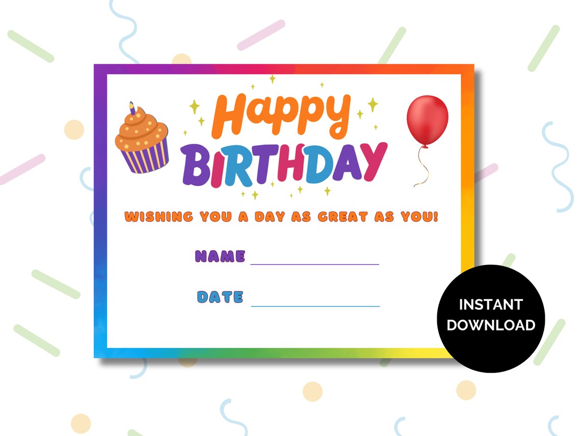 Birthday Certificate for Student, Birthday Certificate for Kids, School ...