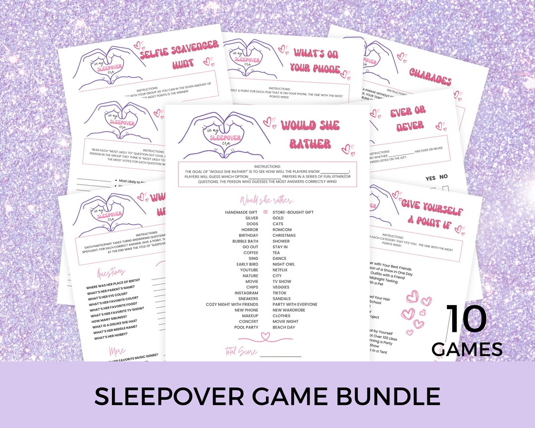 Slumber Party Game Bundle Printable, Sleepover Party Game, Preteen ...