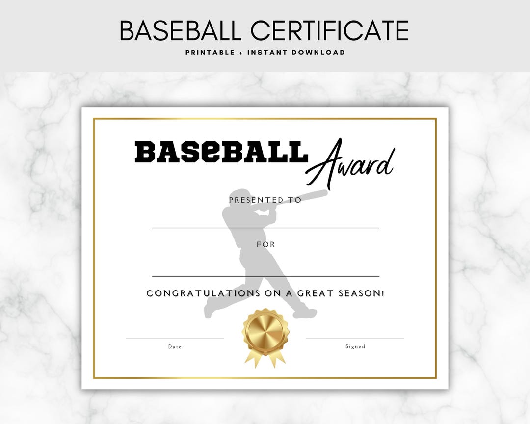 Baseball Award Certificate, Baseball Team Awards, Baseball End of the ...
