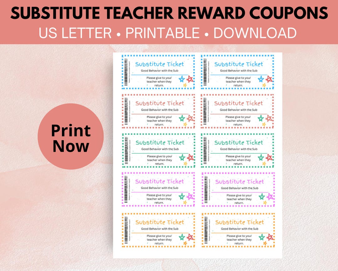 Substitute Teacher Reward Ticket, Sub Resource, Classroom Management ...
