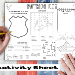 Patriot Day Activity Page Printable Placemat, 9/11 Remembrance Day ...